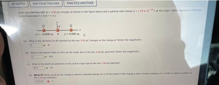 Solved Given two particles with Q=3.00−μC charges as shown | Chegg.com