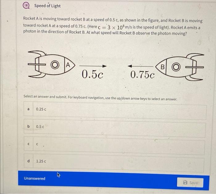 Solved Speed of Light Rocket Ais moving toward rocket B at a | Chegg.com
