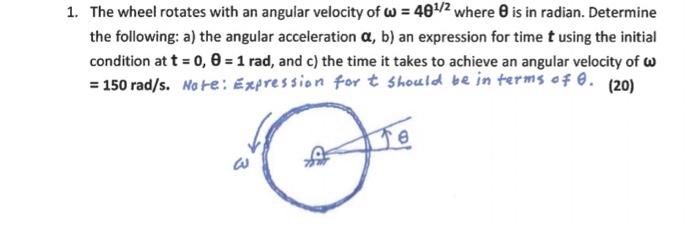 Solved 1. The wheel rotates with an angular velocity of W = | Chegg.com