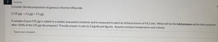 Solved Consider the decomposition of gaseous chlorine | Chegg.com