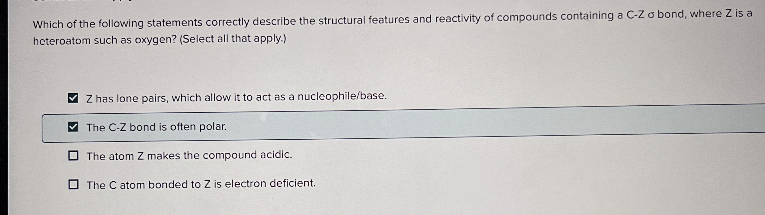 Solved Which of the following statements correctly describe | Chegg.com
