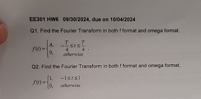 Solved EE301 ﻿HW6 09/30/2024, ﻿due on 10/04/2024Q1. ﻿Find | Chegg.com
