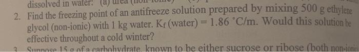 Solved 2. Find the freezing point of an antifreeze solution | Chegg.com