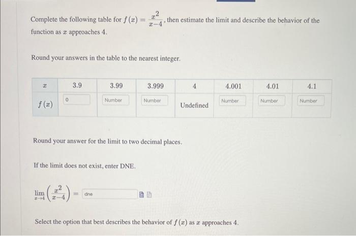 Solved Complete the following table for f(x)=x−4x2, then | Chegg.com