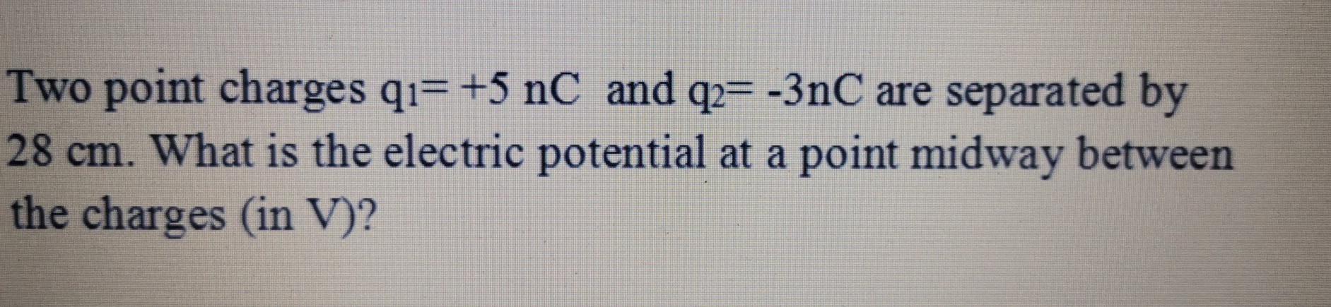 Solved Two point charges qı= +5 nC and q2= -3nC are | Chegg.com