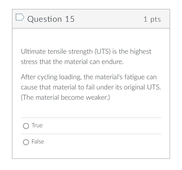 Solved Question 15 1pts Ultimate tensile strength (UTS) is | Chegg.com
