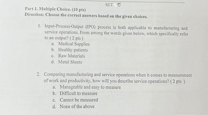 Solved art 1. Multiple Choice. ( 10 pts) irection: Choose | Chegg.com