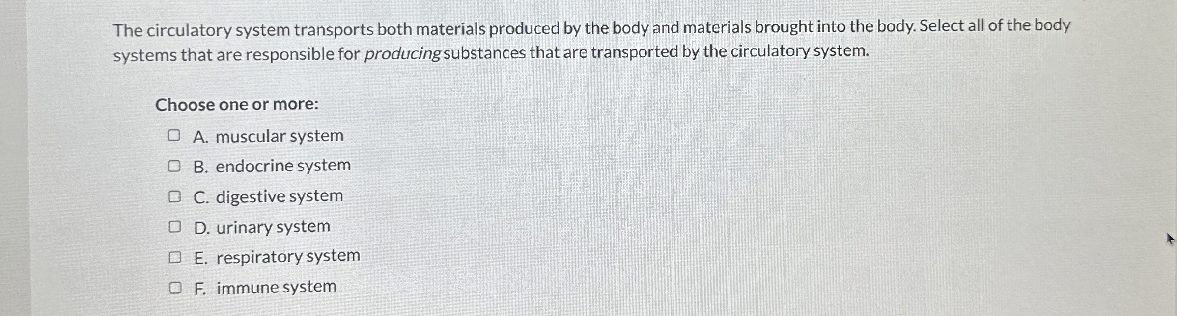 Solved The circulatory system transports both materials | Chegg.com