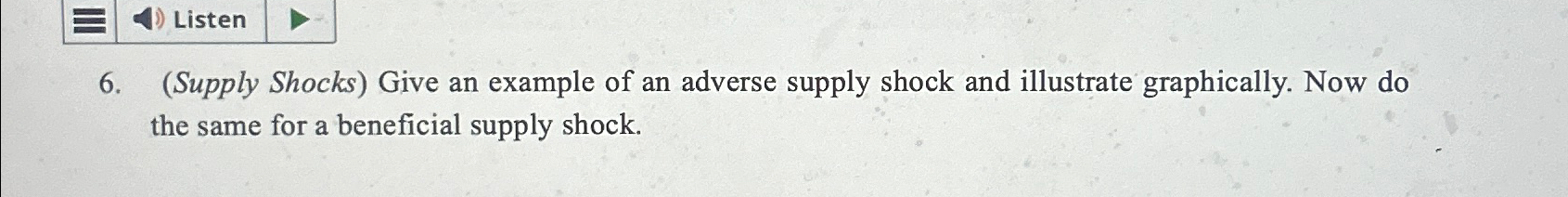Solved Listen6. (Supply Shocks) ﻿Give an example of an | Chegg.com