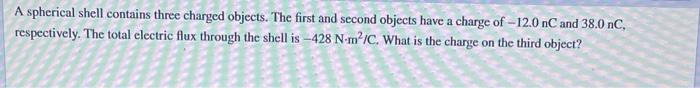 Solved A spherical shell contains three charged objects. The | Chegg.com