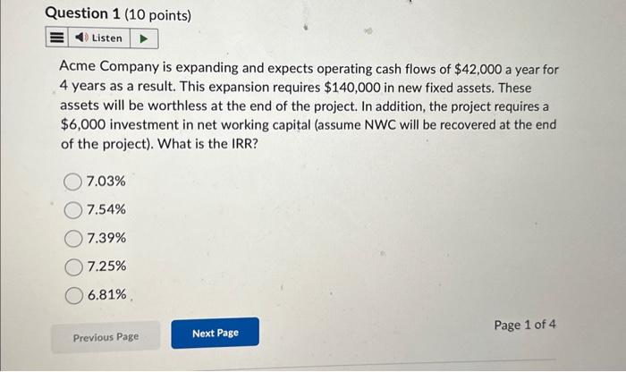 Solved Acme Company is expanding and expects operating cash | Chegg.com