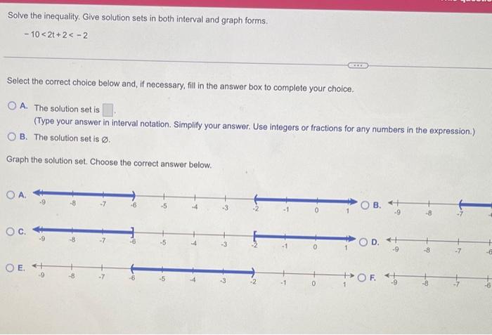 Solved Solve the inequality. Give solution sets in both | Chegg.com