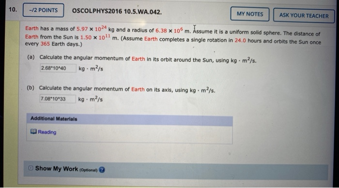 Solved 10 2 Points Oscolphys2016 10 5 Wa 042 My Notes