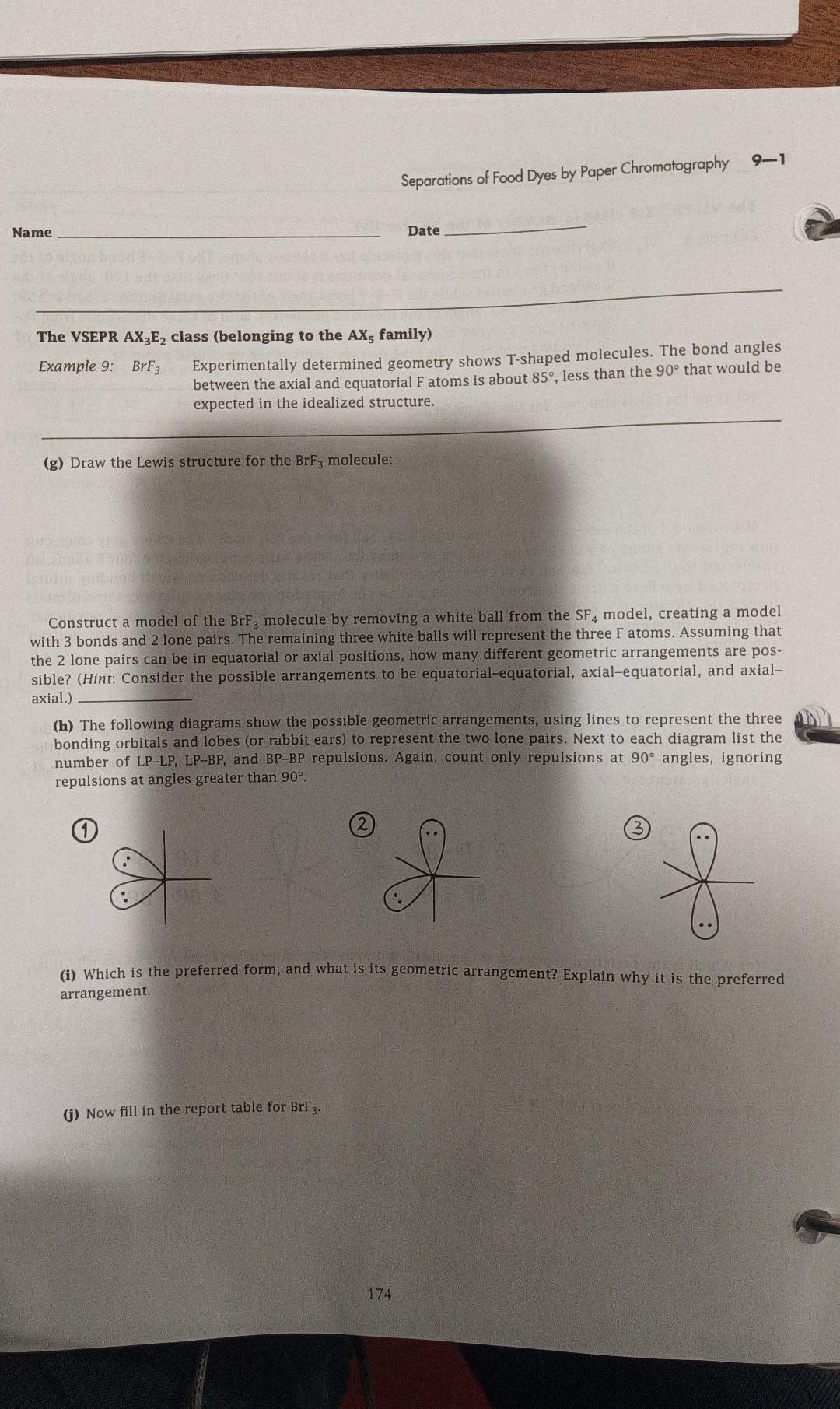 Solved The VSEPR AX3E2 class (belonging to the AX5 family) | Chegg.com