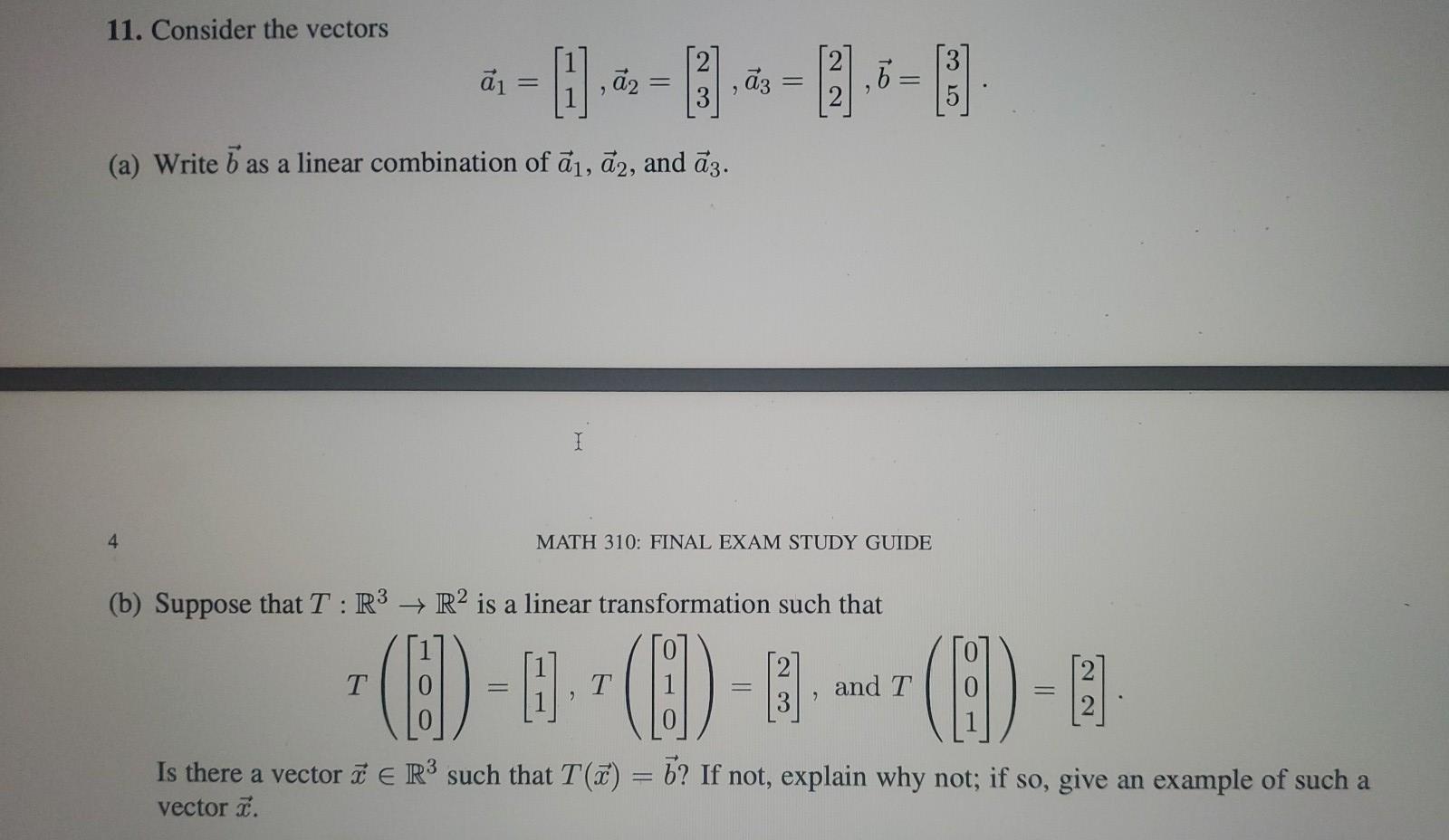 Solved 11. Consider the vectors | Chegg.com