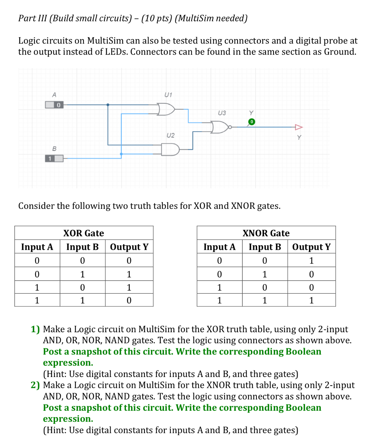 Solved Part III (Build small circuits) - (10 ﻿pts) (MultiSim | Chegg.com