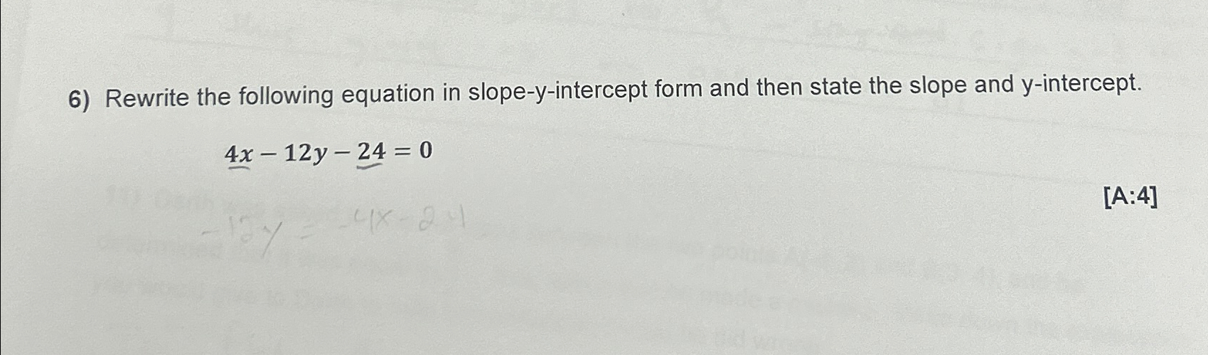 Solved Rewrite the following equation in slope-y-intercept | Chegg.com