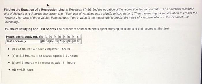 Solved Finding the Equation of a Regression Line In | Chegg.com