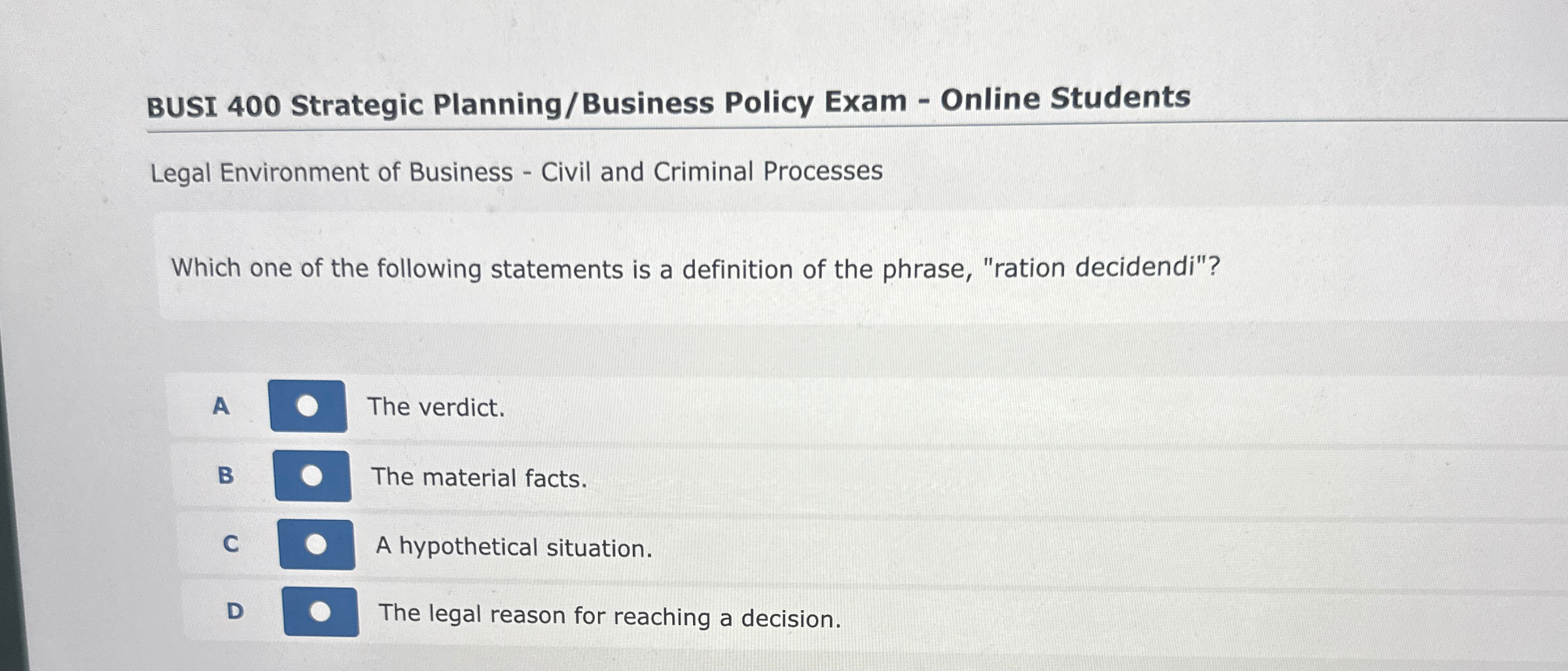 Solved BUSI 400 ﻿Strategic Planning/Business Policy Exam - | Chegg.com