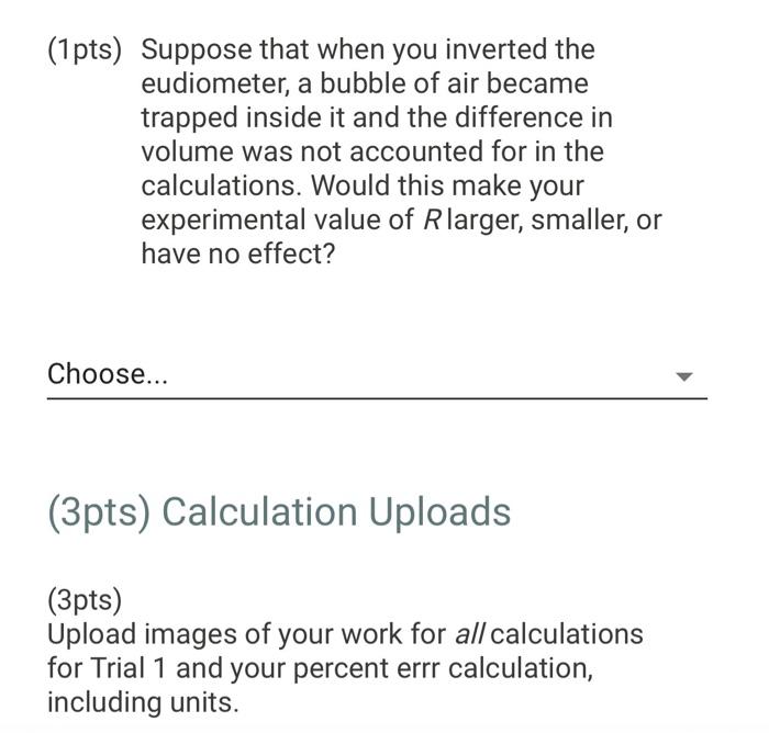(1pts) Average value of R( L⋅atm/(mol⋅K)) (2pts) | Chegg.com