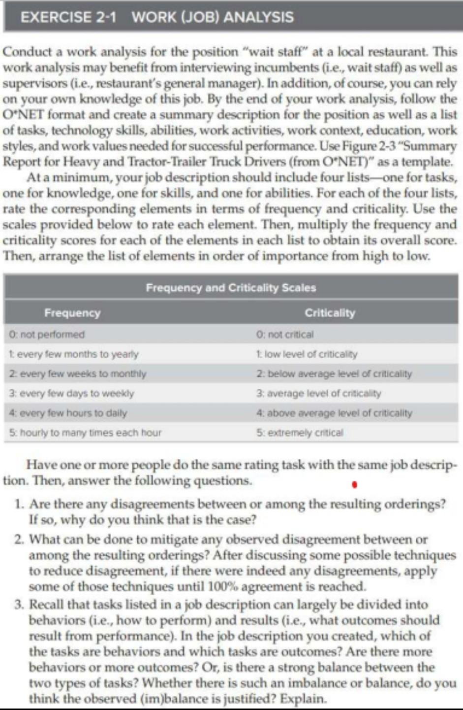 Solved EXERCISE 2-1 ﻿WORK (JOB) ﻿ANALYSISConduct a work | Chegg.com