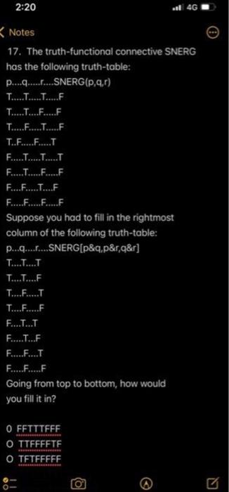 Solved 2:20 Notes 17. The truth-functional connective SNERG | Chegg.com