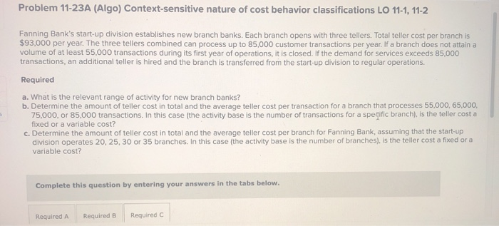 Solved Problem 11-23A (Algo) Context-sensitive nature of | Chegg.com