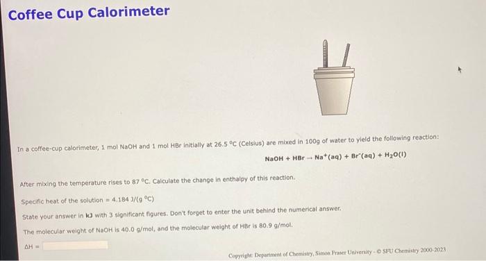 Solved Coffee Cup Calorimeter In a coffee-cup calorimeter, 1 | Chegg.com