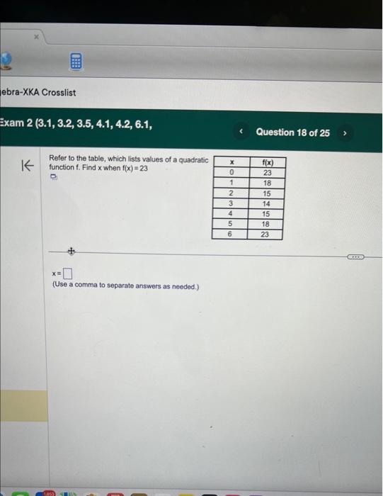 Solved Refer to the table, which lists values of a quadratic | Chegg.com