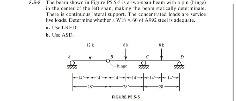 Solved 5.5-5 ﻿The beam shown in Figure P5.5-5 ﻿is a two-span | Chegg.com
