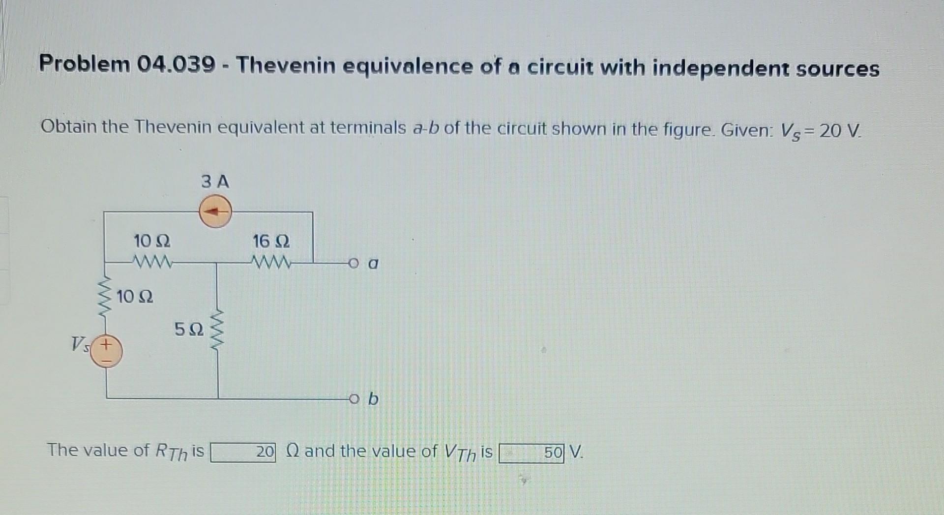 Solved Problem 04.039 - Thevenin equivalence of a circuit | Chegg.com