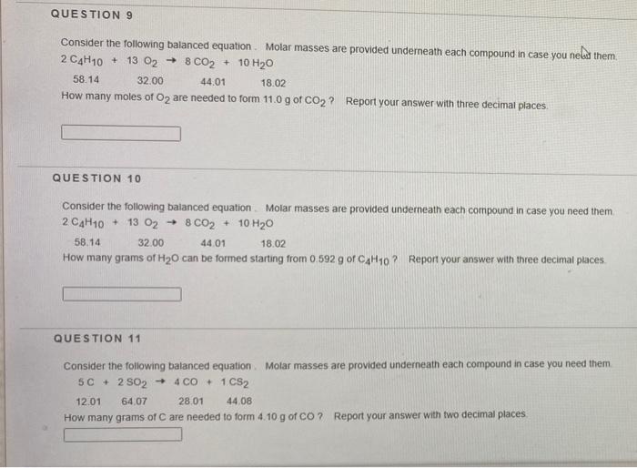 Solved QUESTION 9 Consider the following balanced equation | Chegg.com
