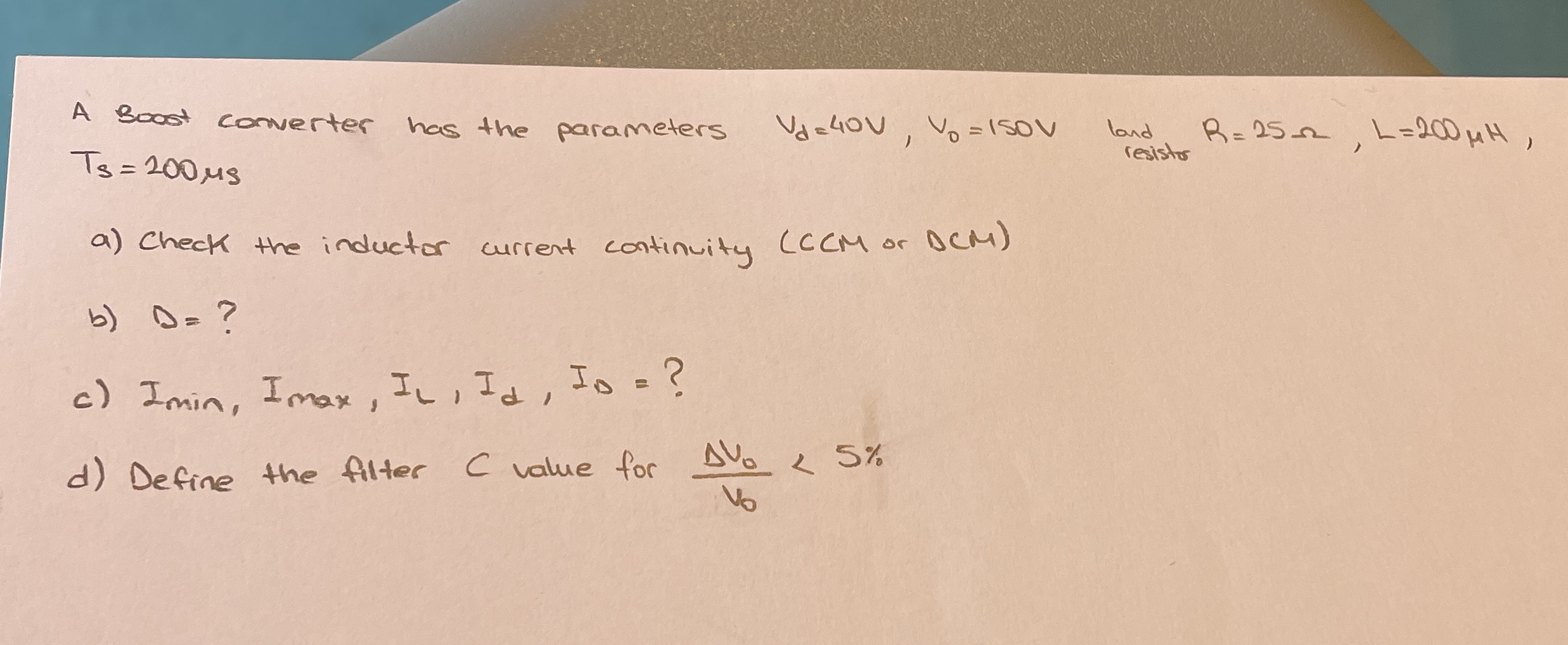 A Boost converter has the parameters | Chegg.com