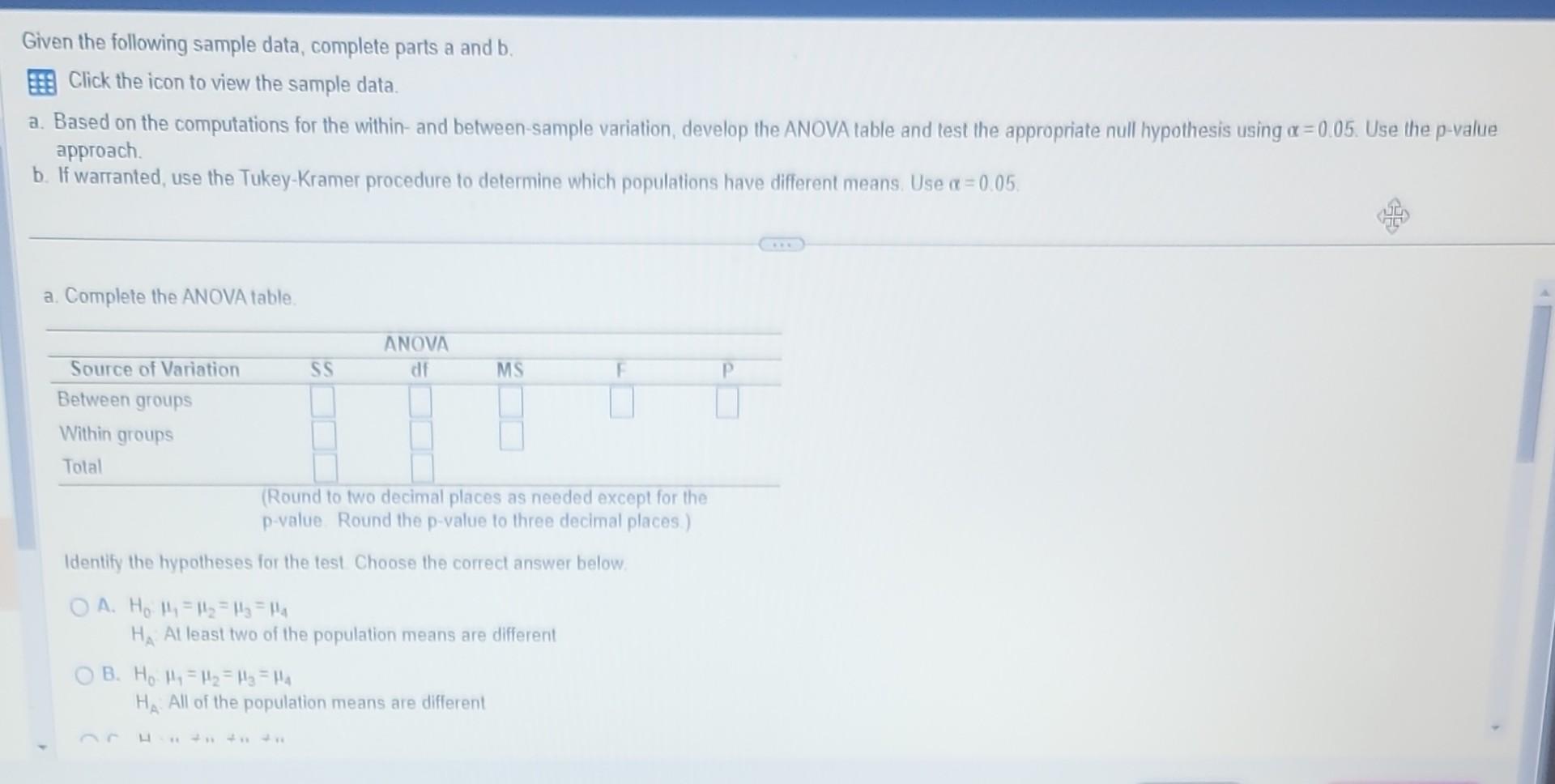 Solved Given the following sample data, complete parts a and | Chegg.com