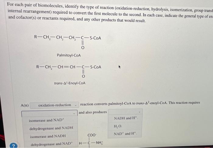 Solved For each pair of biomolecules, identify the type of | Chegg.com