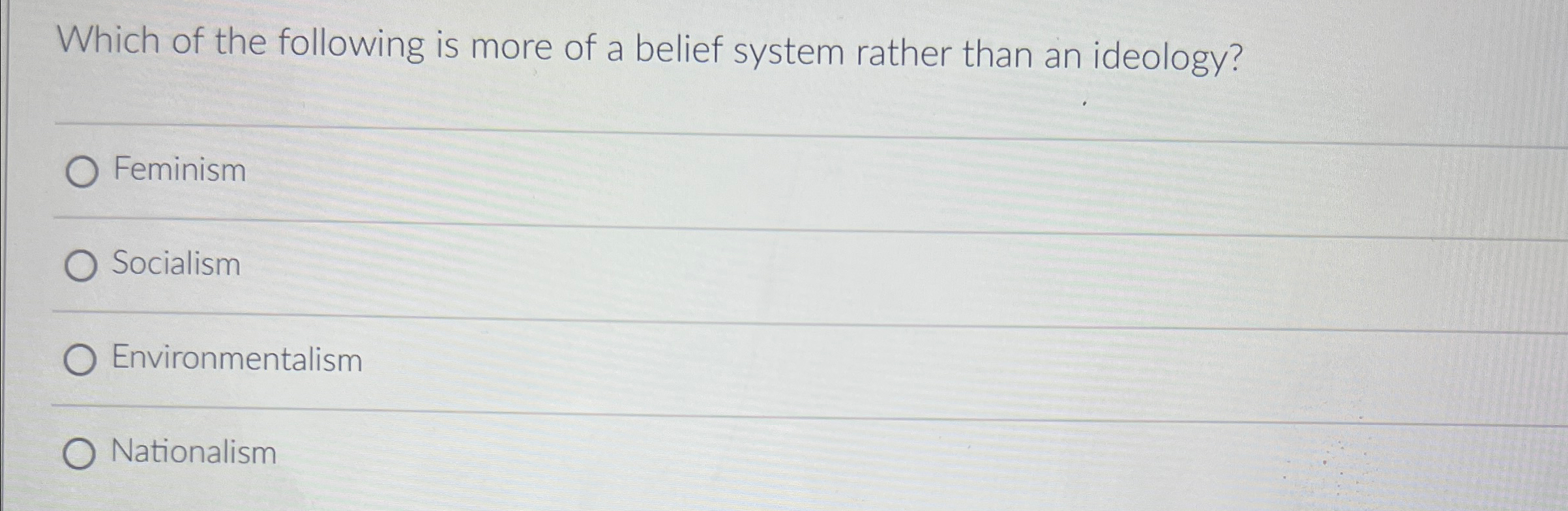Solved Which of the following is more of a belief system | Chegg.com