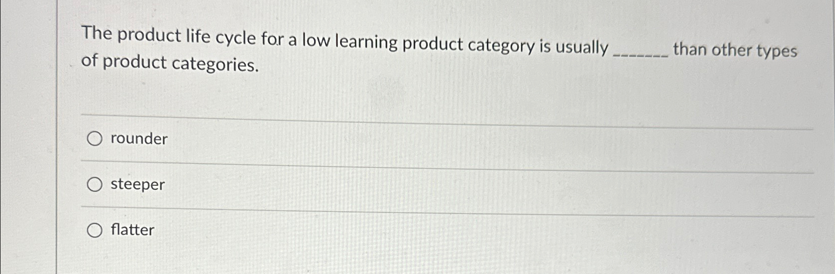 Solved The product life cycle for a low learning product | Chegg.com