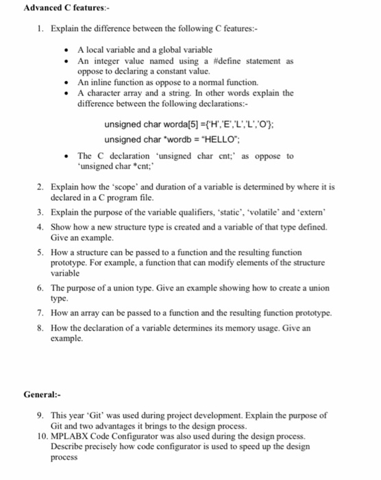 Solved Advanced C features:- 1. Explain the difference | Chegg.com