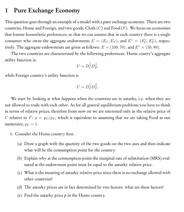 Pure Exchange Economy 1 This question goes through an | Chegg.com