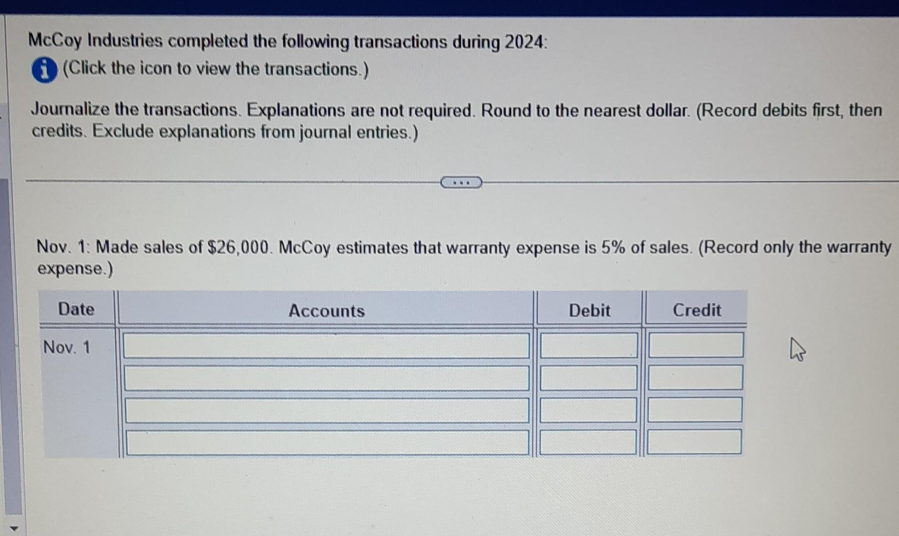 Solved McCoy Industries completed the following transactions | Chegg.com