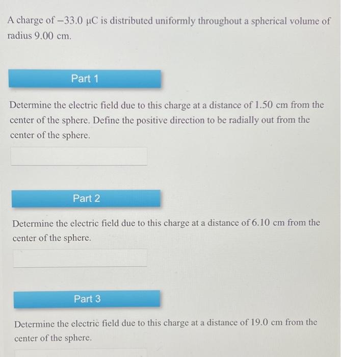 Solved A charge of −33.0μC is distributed uniformly | Chegg.com