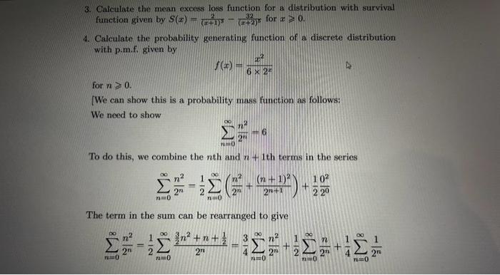 Solved 3. Calculate the mean excess loss function for a | Chegg.com