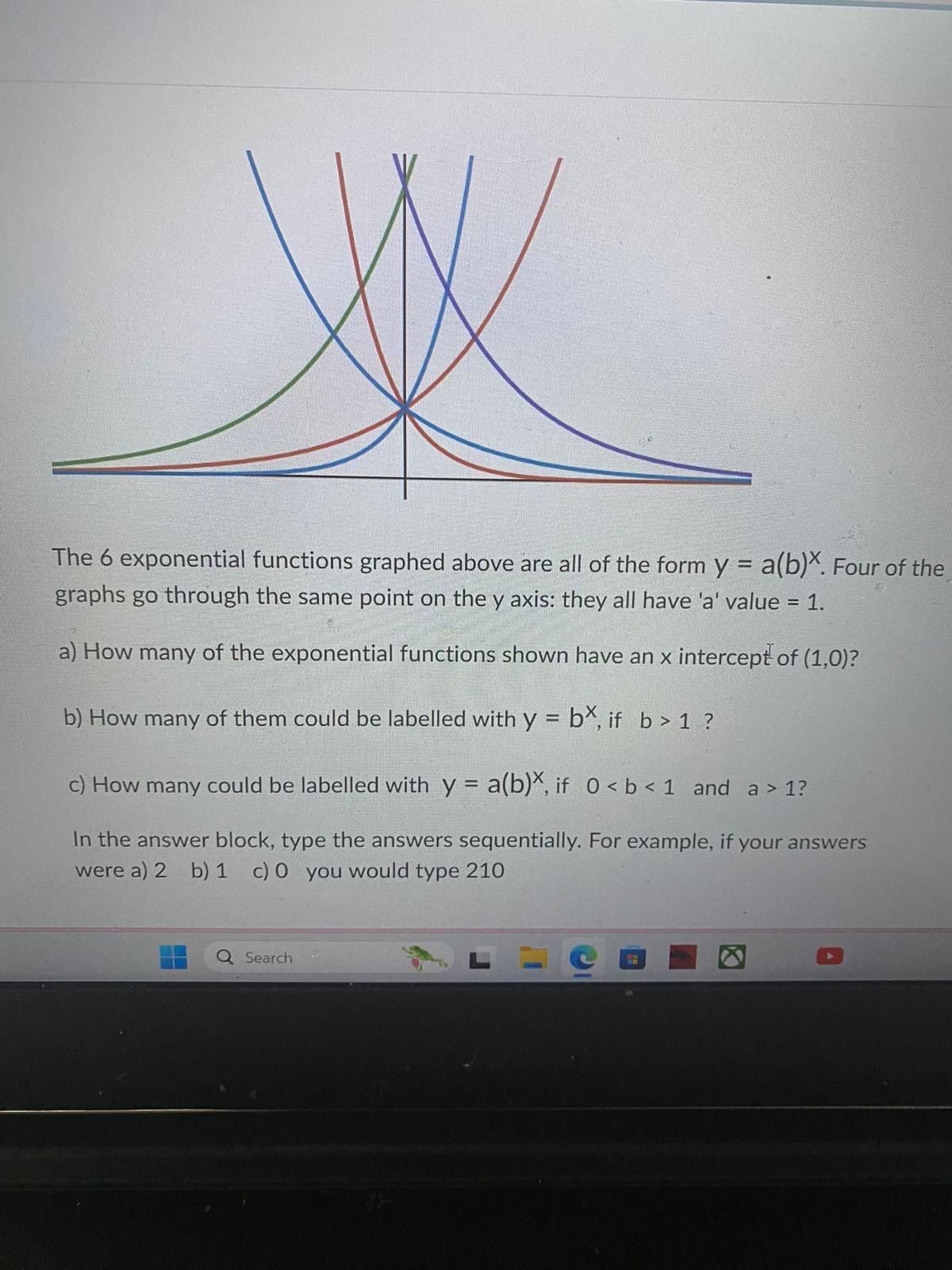 Solved The 6 ﻿exponential functions graphed above are all of | Chegg.com