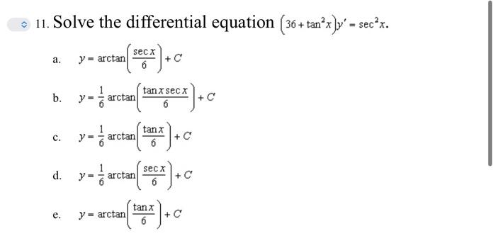 Solved 11. Solve the differential equation | Chegg.com