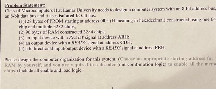 Problem Statement: Class of Microcomputers II at | Chegg.com