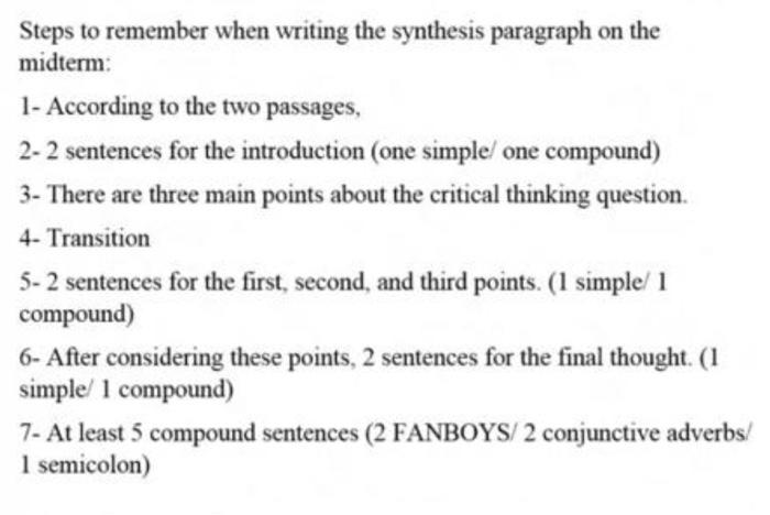 Steps to remember when writing the synthesis | Chegg.com