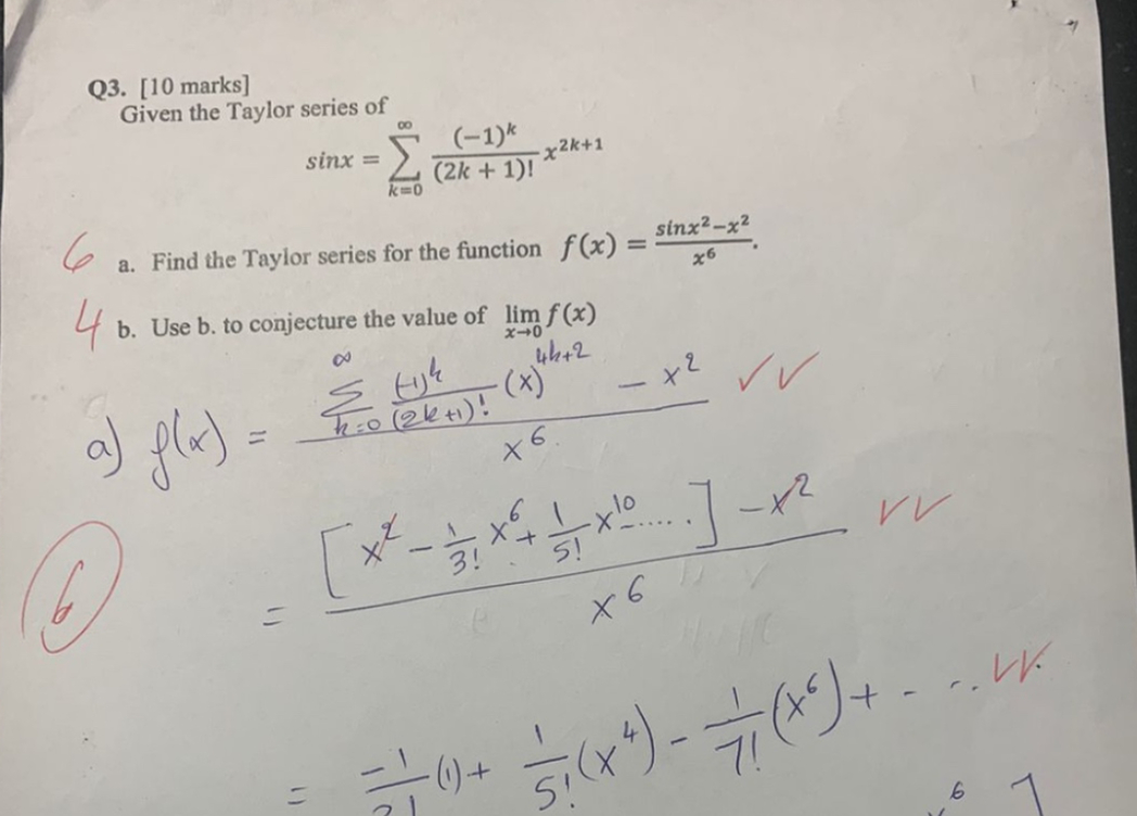 Solved Q3. [10 ﻿marks]Given the Taylor series | Chegg.com