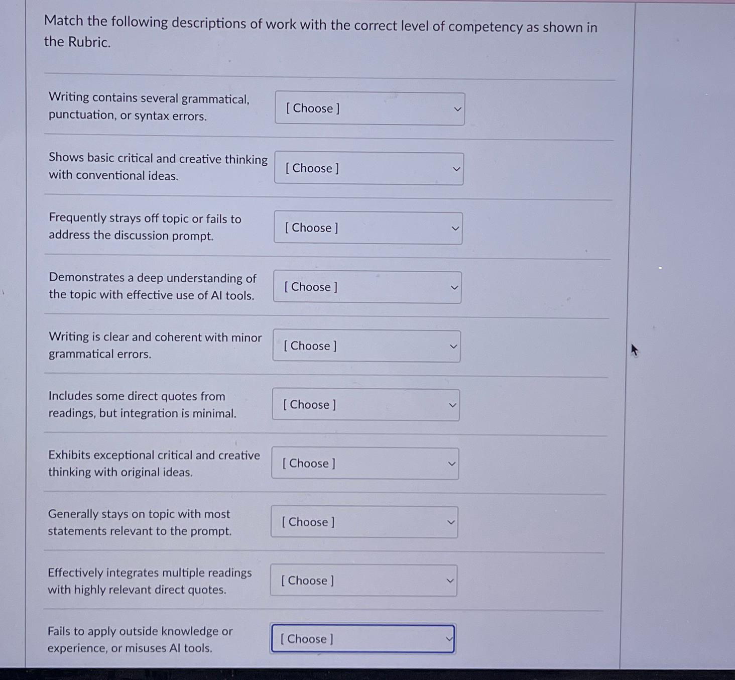 Solved Match the following descriptions of work with the | Chegg.com