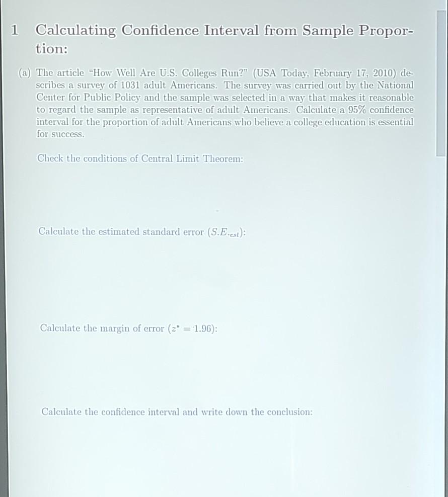 Solved Calculating Confidence Interval from Sample | Chegg.com