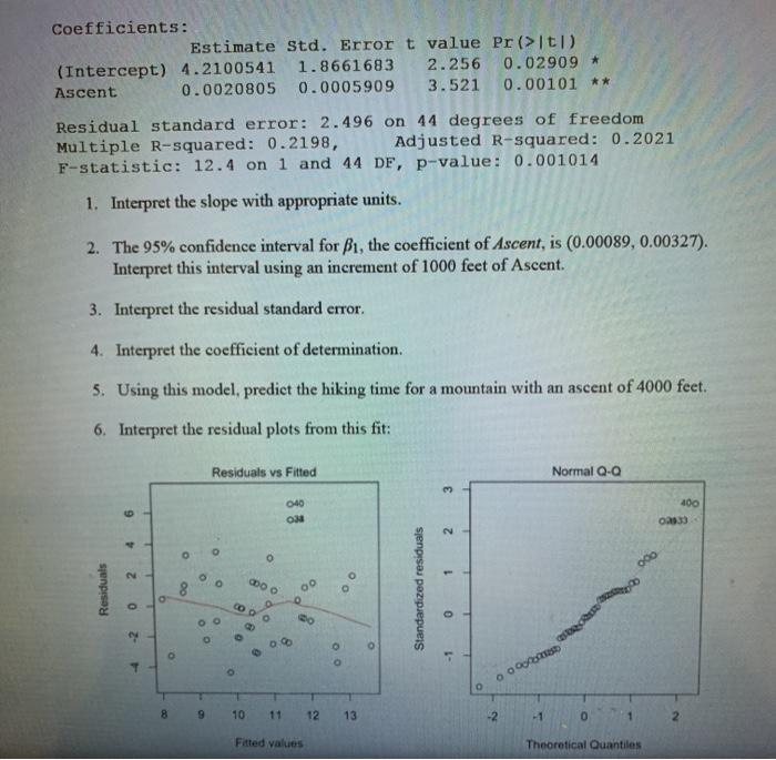 Solved Coefficients: Estimate Std. Error t value Pr(tl) | Chegg.com